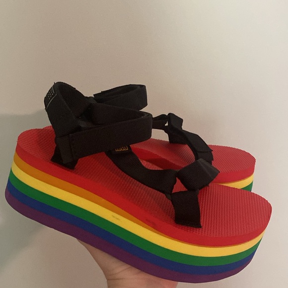 Teva | Shoes | Rainbow Platform Tevas | Poshmark